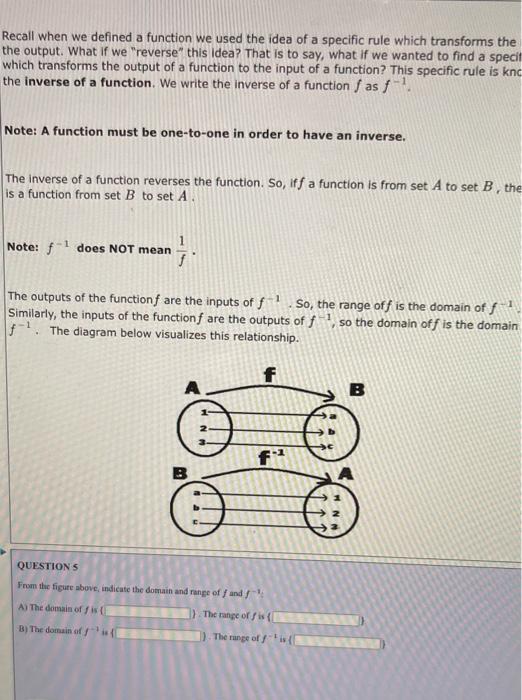Solved Recall when we defined a function we used the idea of | Chegg.com