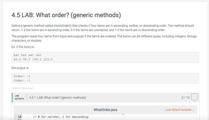 Solved Define a generic method called checkOrder() that | Chegg.com