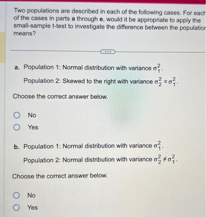 Solved Two populations are described in each of the | Chegg.com