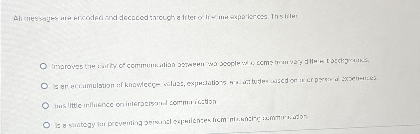 Solved All messages are encoded and decoded through a filter | Chegg.com