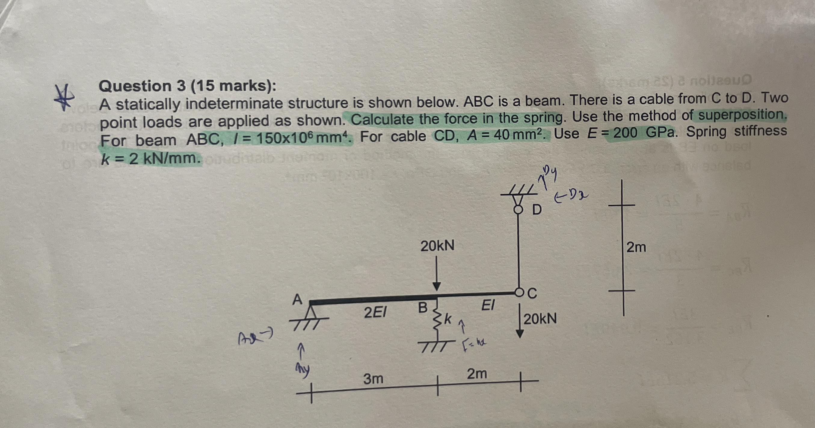 Solved 14 ﻿Question 3 (15 ﻿marks):A statically indeterminate | Chegg.com