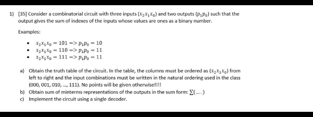 1) [35] Consider a combinatorial circuit with three | Chegg.com