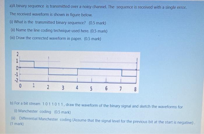 Solved a)A binary sequence is transmitted over a noisy | Chegg.com