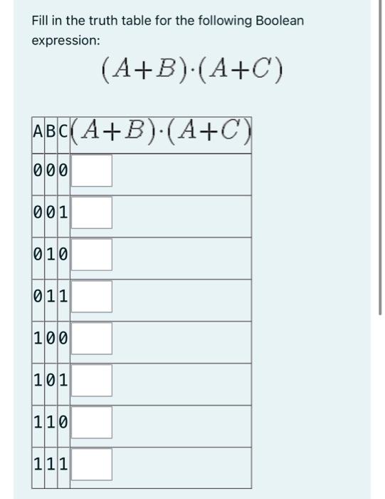 Solved Fill in the truth table for the following Boolean | Chegg.com