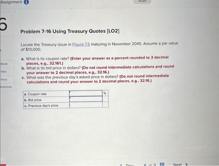 Solved Problem 7-16 Using Treasury Quotes [LO2] Locate the | Chegg.com