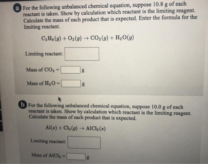 Solved a For the following unbalanced chemical equation, | Chegg.com