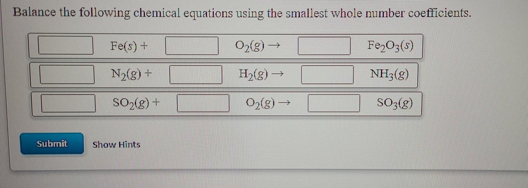 Solved Balance the following chemical equations using the | Chegg.com