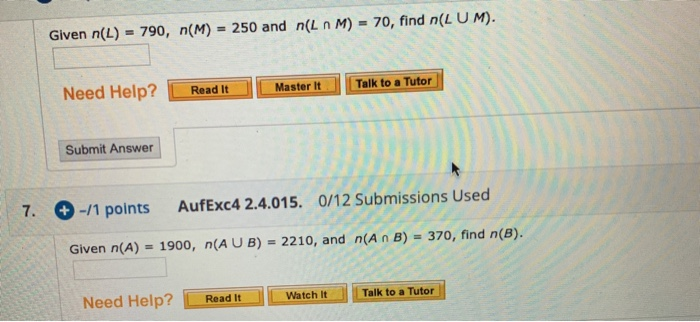 Solved Given n(L) = 790, n(M) = 250 and n(L nM) = 70, find | Chegg.com