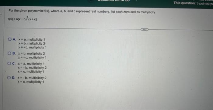 Solved For the given polynomial f(x), where a, b, and c | Chegg.com