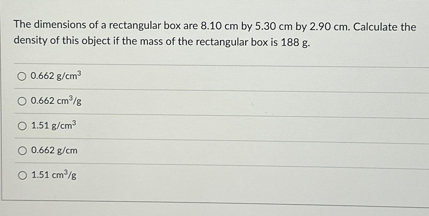 Solved The dimensions of a rectangular box are 8.10cm ﻿by | Chegg.com