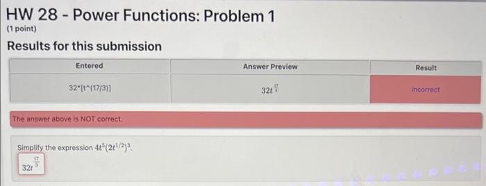 Solved HW 28 - Power Functions: Problem 1 (1 point) Results | Chegg.com