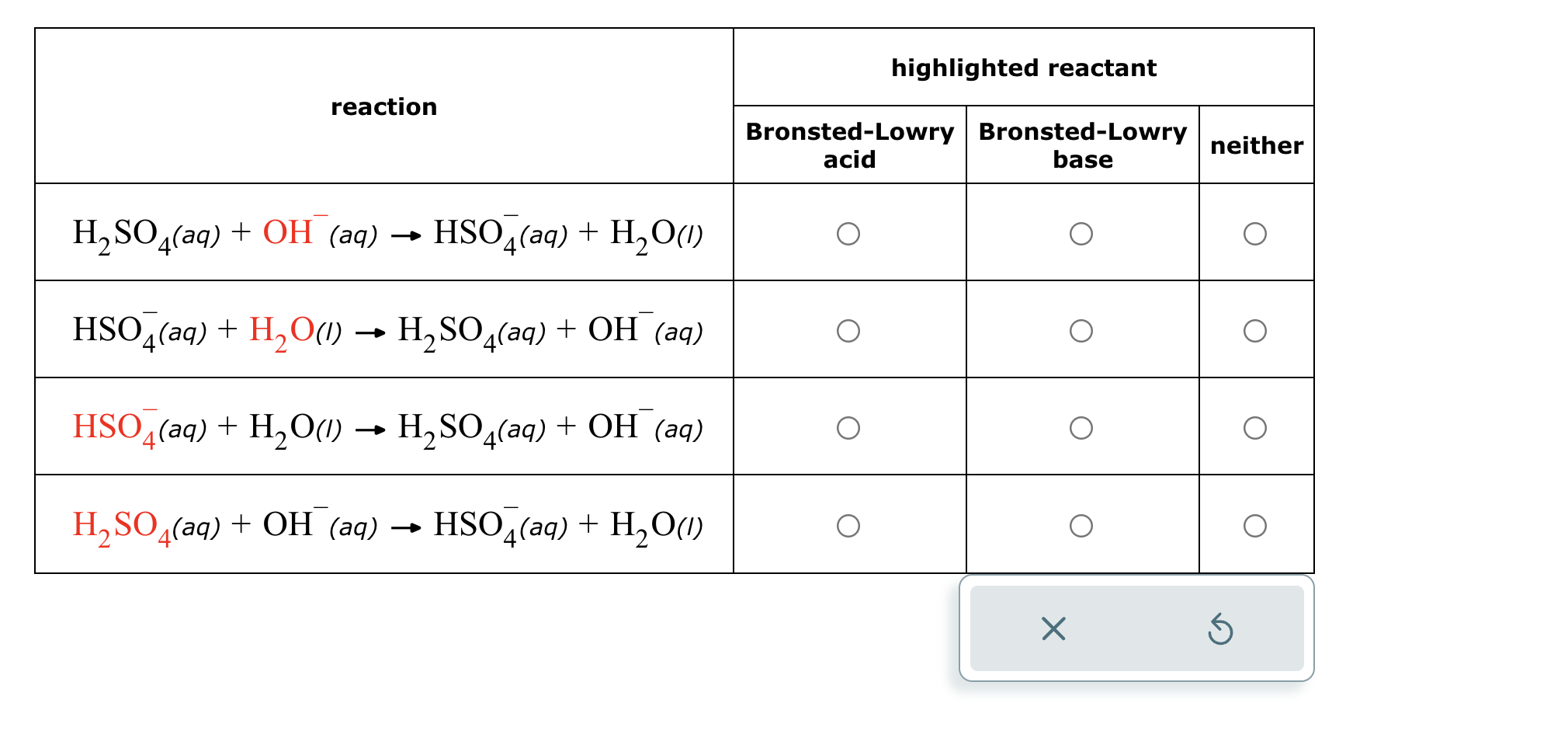 Solved \table[[reaction,highlighted | Chegg.com