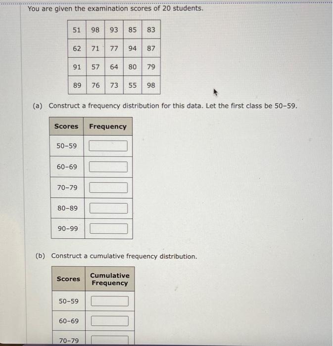 Solved You are given the examination scores of 20 students. | Chegg.com
