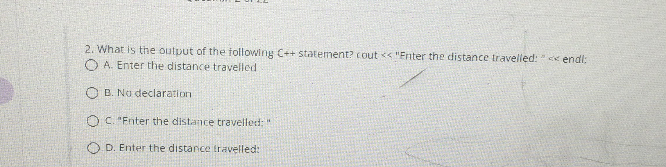 Solved What is the output of the following C++ ﻿statement? | Chegg.com