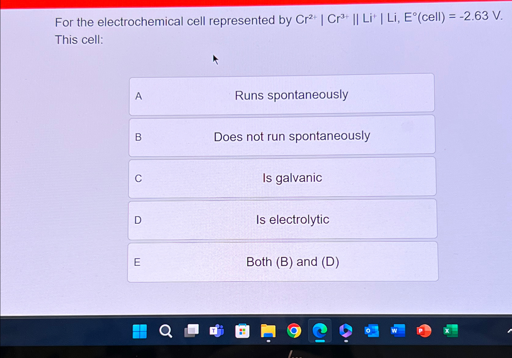 Solved For the electrochemical cell represented by cell | Chegg.com