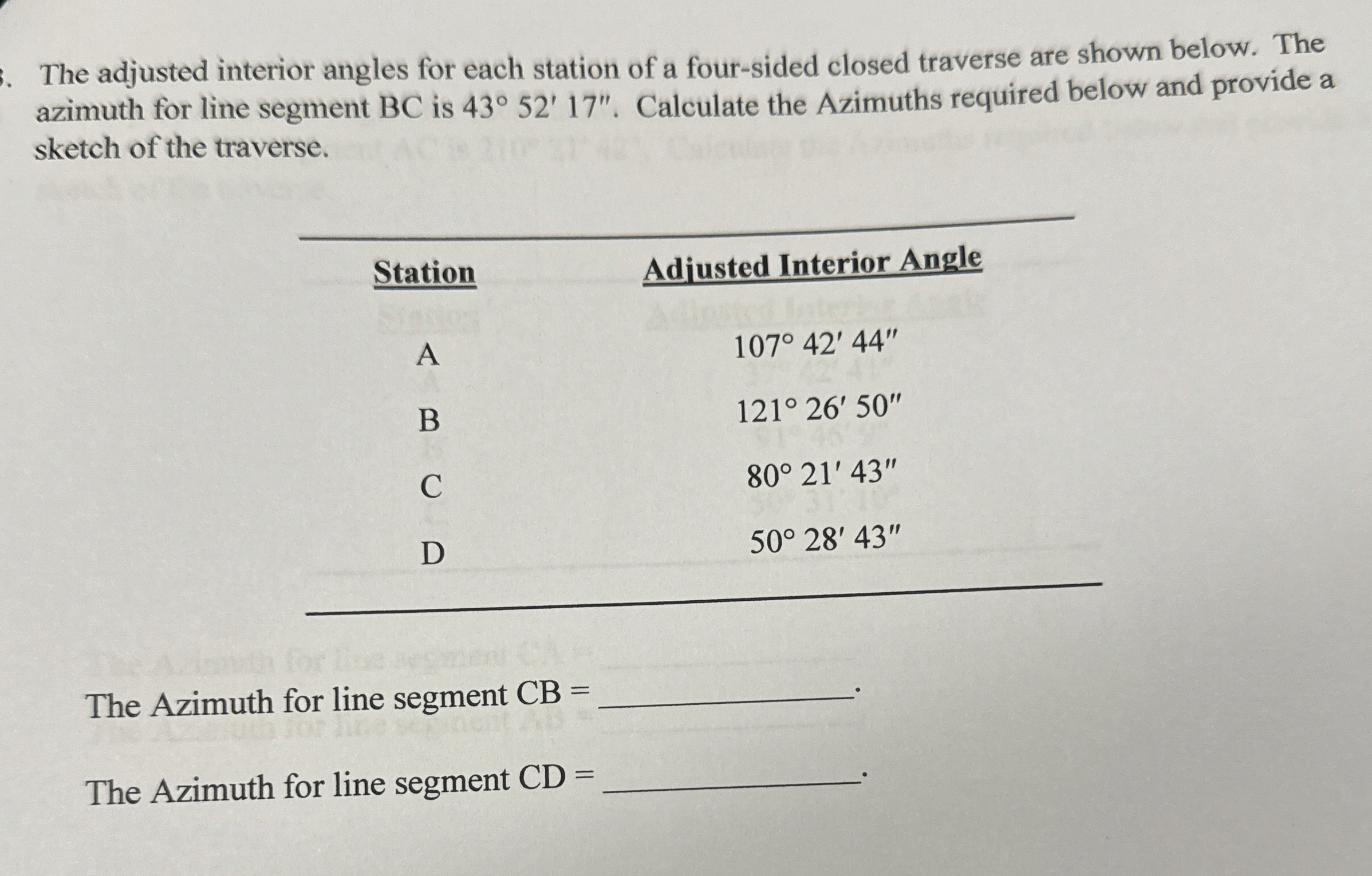 Solved The adjusted interior angles for each station of a | Chegg.com