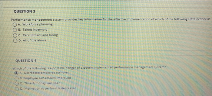 Solved QUESTION 3 Performance management system provides key | Chegg.com