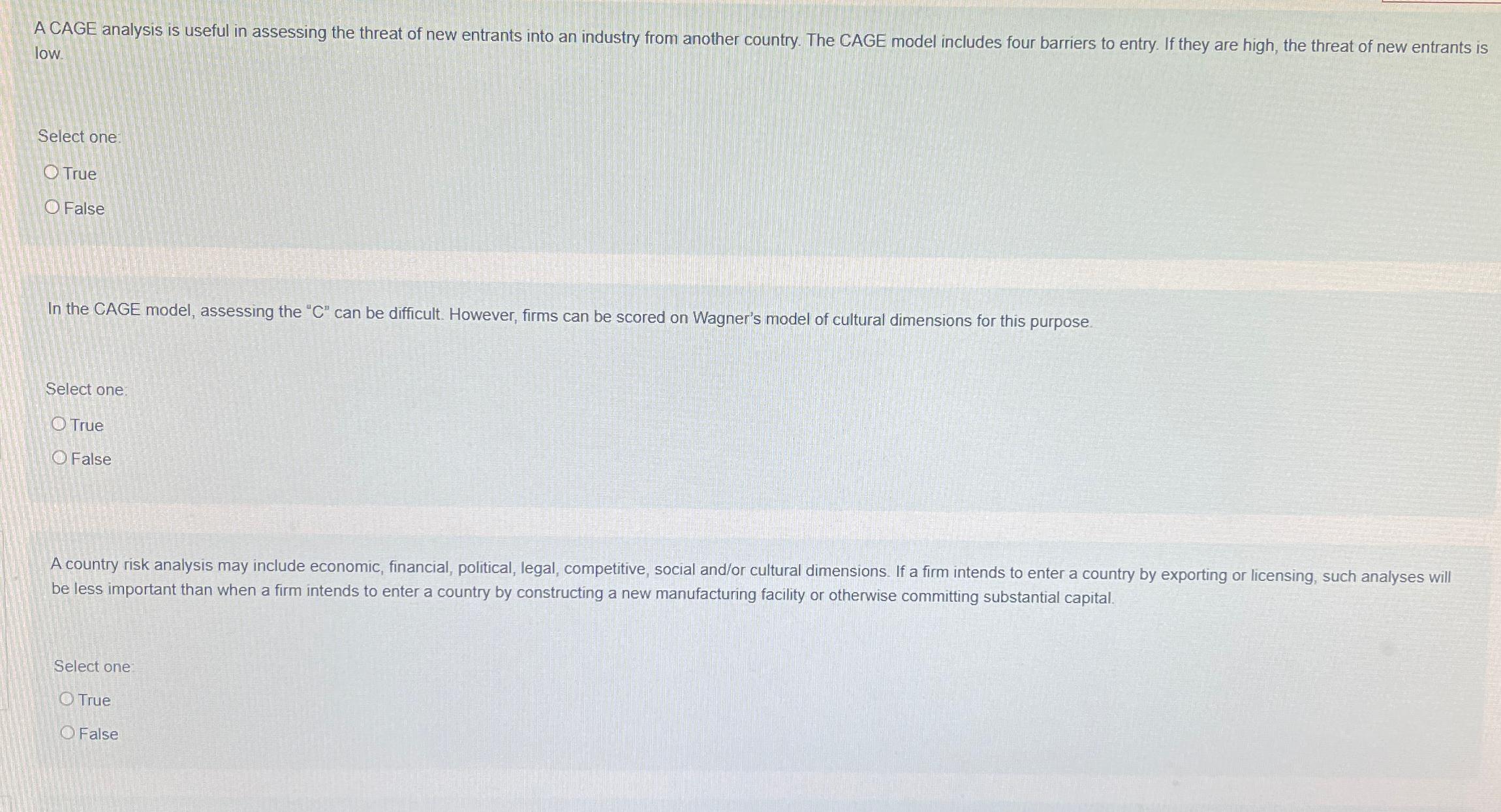 Solved A CAGE analysis is useful in assessing the threat of | Chegg.com