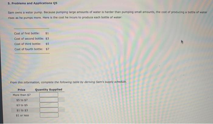 Solved 5. Problems and Applications Q5 Sam owns a water | Chegg.com