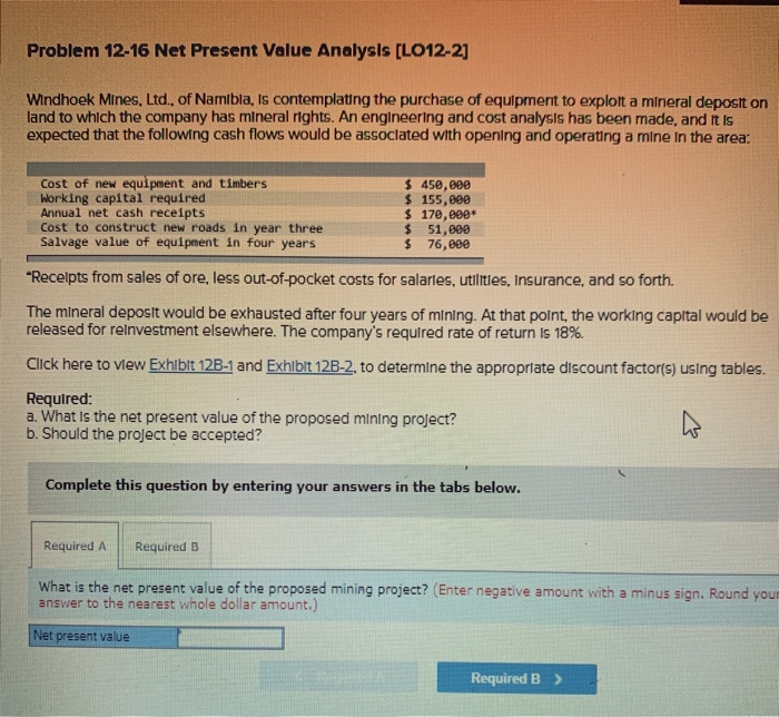 Solved Problem 12-16 Net Present Value Analysis (LO12-2] | Chegg.com