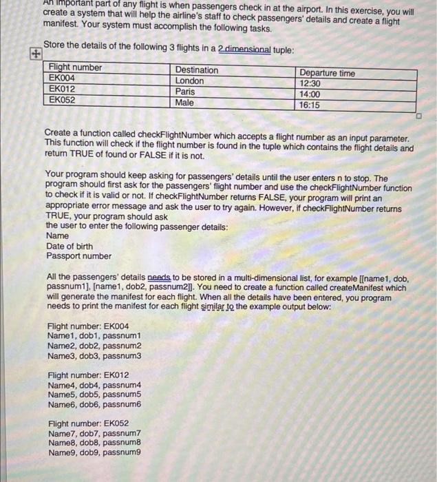 Solved An Important part of any flight is when passengers | Chegg.com