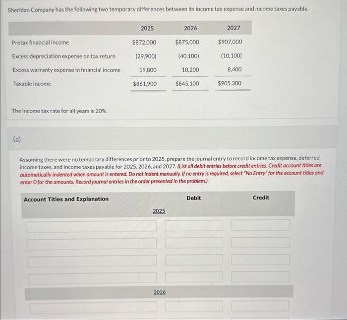 Solved Sheridan Company has the following two temporary | Chegg.com