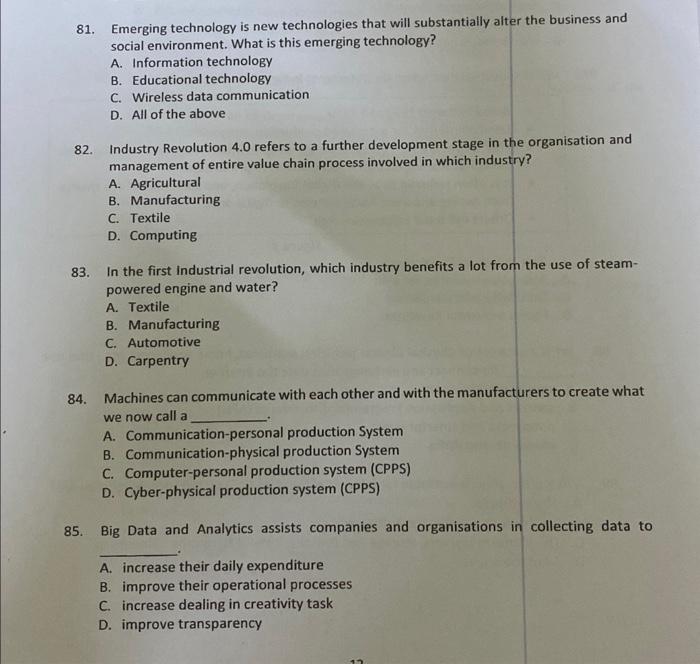 Solved 81. Emerging technology is new technologies that will | Chegg.com