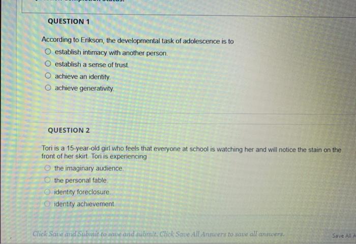 Solved According to Erikson, the developmental task of | Chegg.com