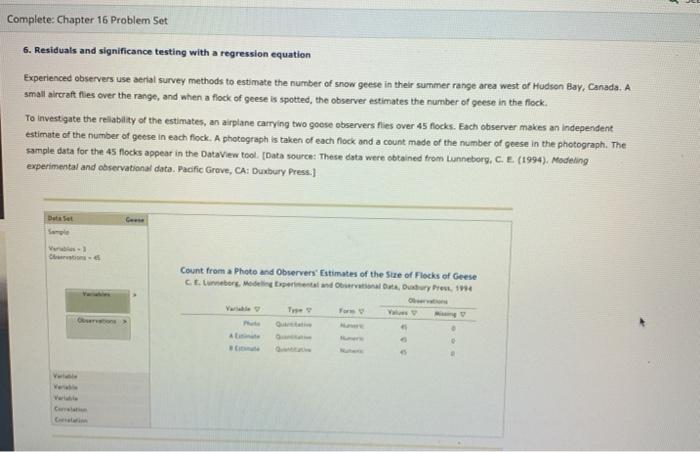 Solved Complete: Chapter 16 Problem Set 6. Residuals and | Chegg.com