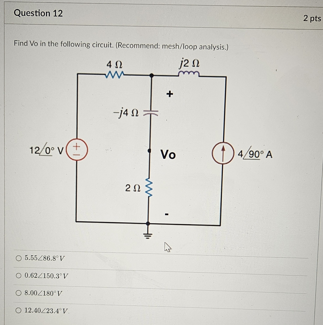 Solved Question 122 ﻿ptsFind V0 ﻿in the following circuit. | Chegg.com