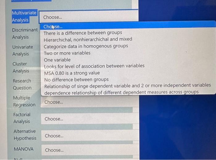 Solved Multivariate Analysis Discriminant Choose... | Chegg.com