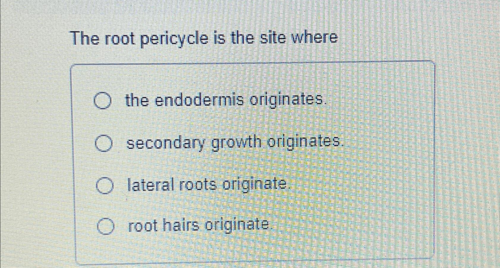 Solved The root pericycle is the site wherethe endodermis | Chegg.com