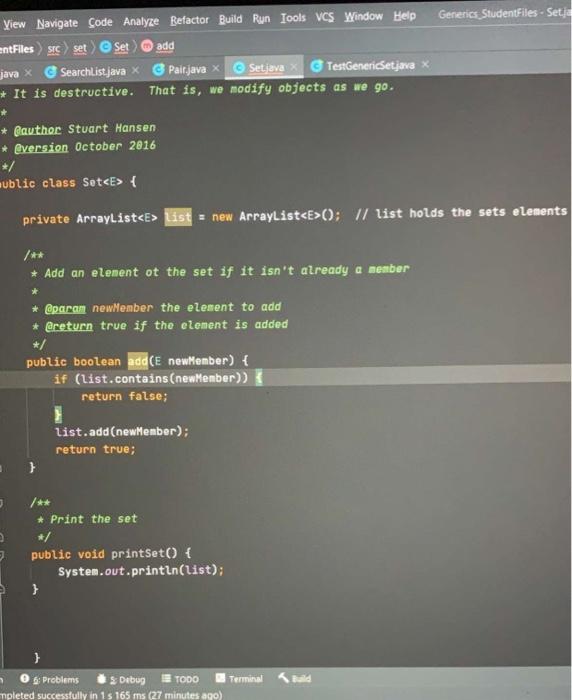 Solved need help to make a union and intersection method to | Chegg.com