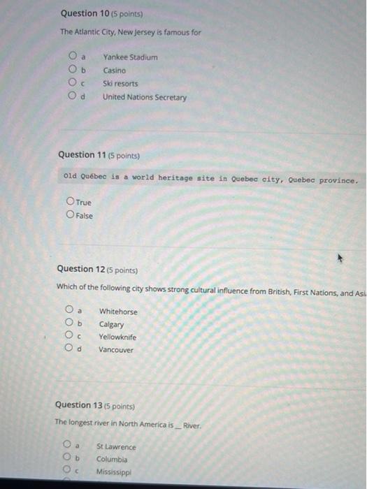 Question 10 (5 points) The Atlantic City, New Jersey | Chegg.com