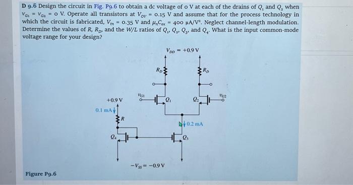 Solved D 9.6 Design the circuit in Fig. P9.6 to obtain a dc | Chegg.com