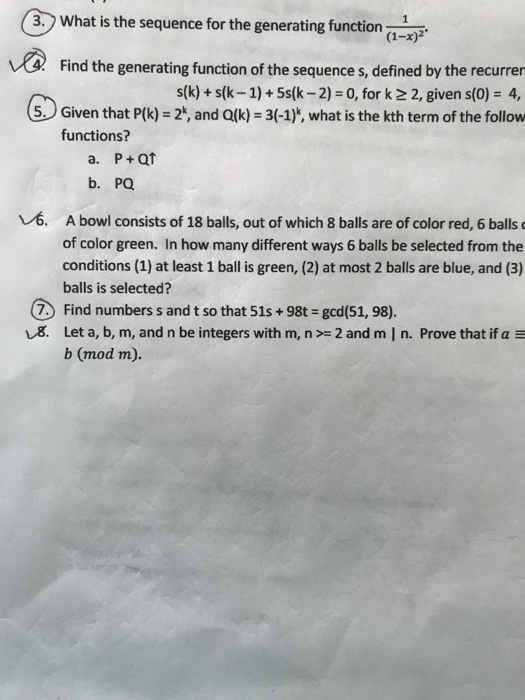 Solved 1 3 What Is The Sequence For The Generating Function 9260