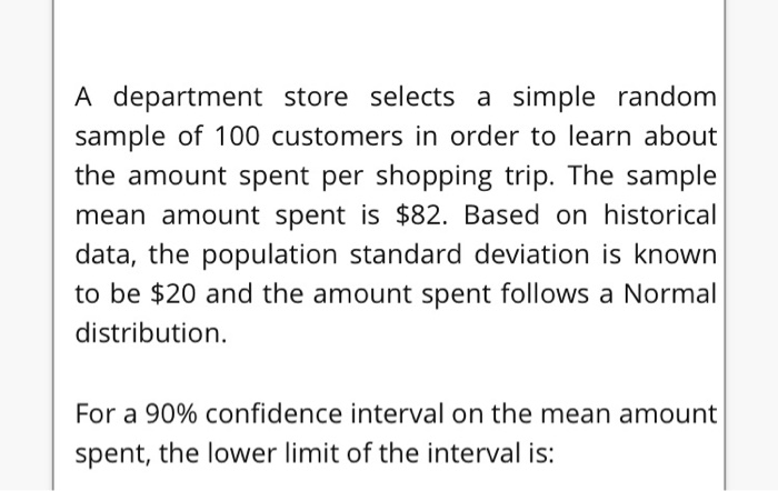 Solved A department store selects a simple random sample of | Chegg.com
