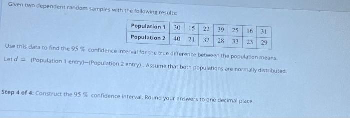 Solved Given two dependent random samples with the following | Chegg.com