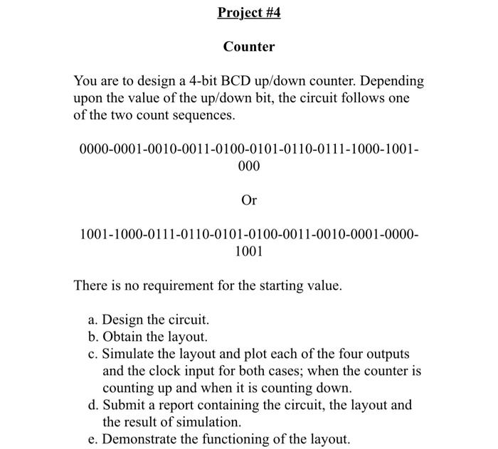 Solved You are to design a 4-bit BCD up/down counter. | Chegg.com