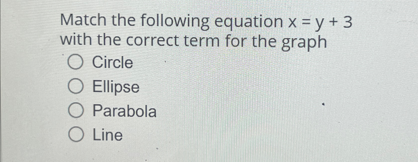 Solved Match the following equation x=y+3 ﻿with the correct | Chegg.com