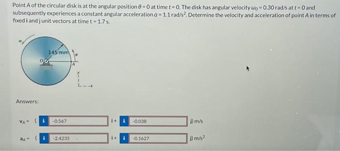 Solved Point A of the circular disk is at the angular | Chegg.com