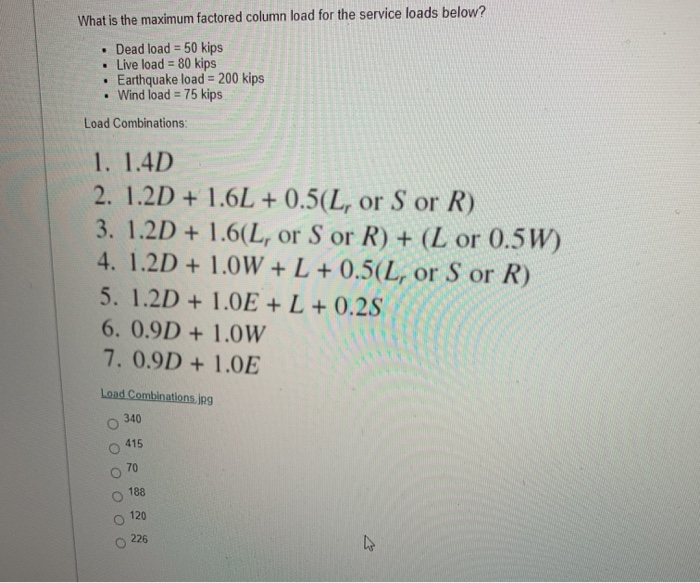 What is the maximum factored column load for the | Chegg.com