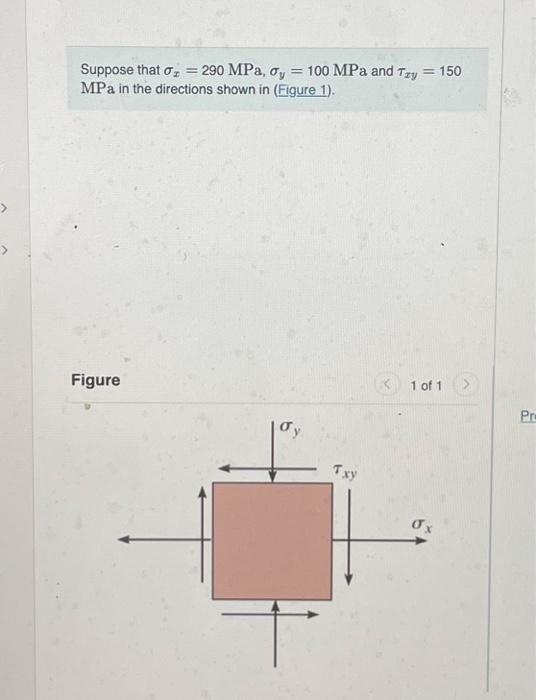Solved Suppose that σx=290MPa,σy=100MPa and τxy=150 MPa in | Chegg.com