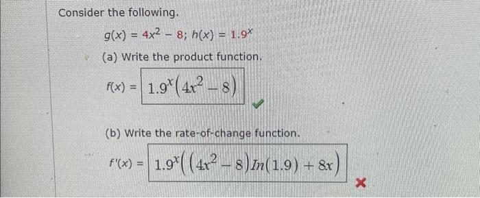 Solved Consider the following. g(x)=4x2−8;h(x)=1.9x (a) | Chegg.com