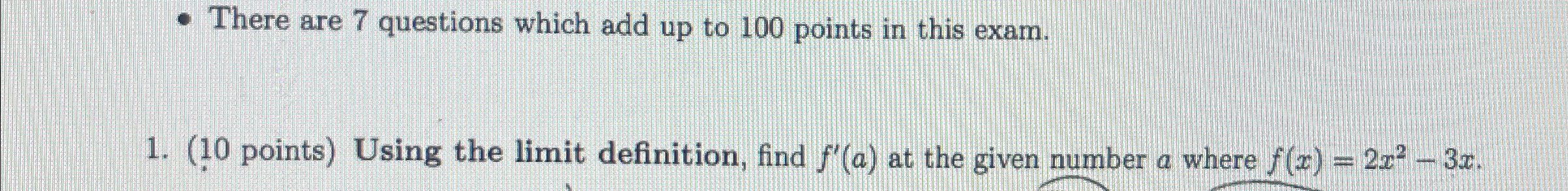 Solved (10 ﻿points) ﻿Using the limit definition, find f'(a) | Chegg.com