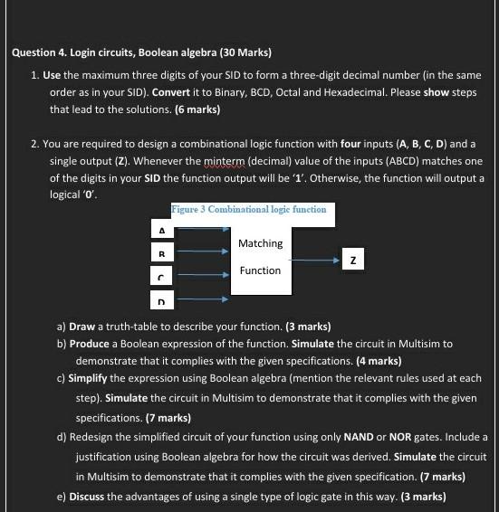 Solved luestion 4. Login circuits, Boolean algebra (30 | Chegg.com