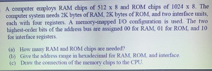 Solved A computer employs RAM chips of 512 x 8 and ROM chips | Chegg.com