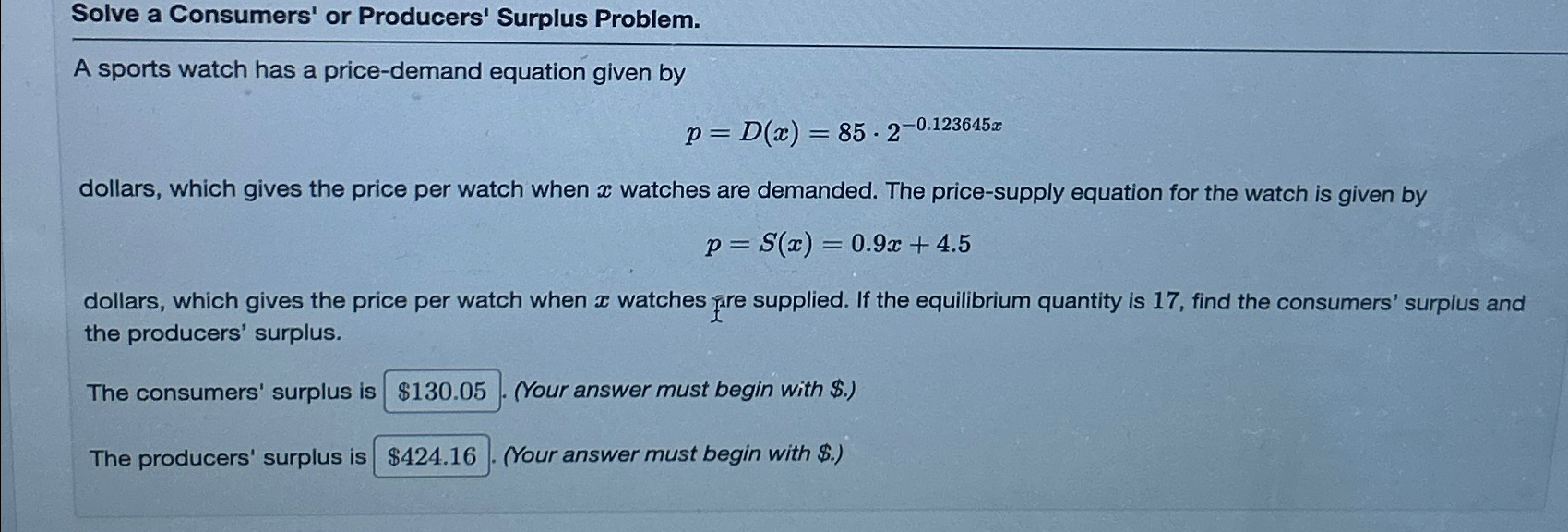 Solved Solve a Consumers' or Producers' Surplus Problem.A | Chegg.com