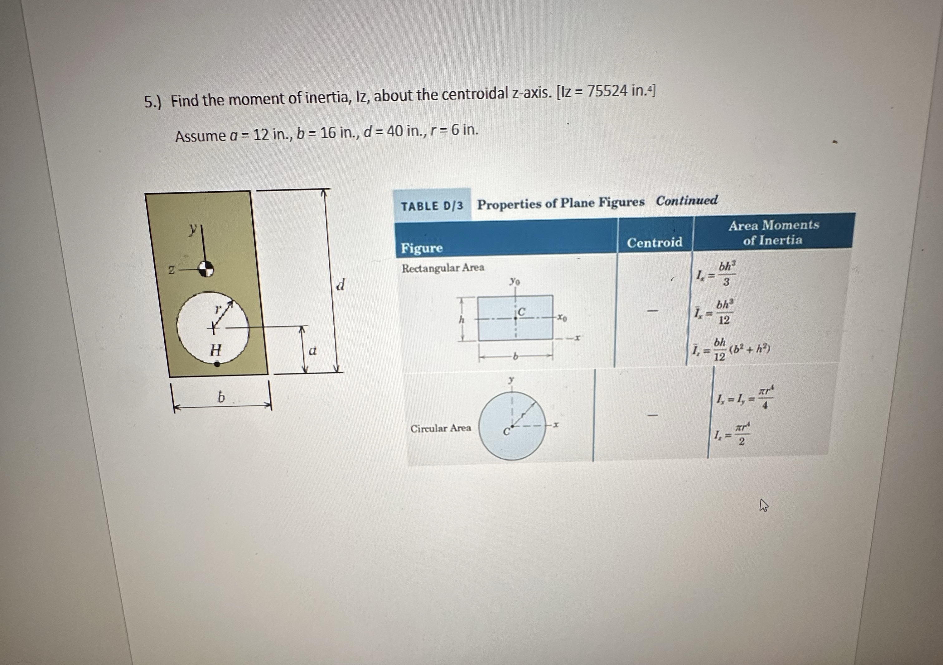Solved 5.) ﻿Find the moment of inertia, Iz, ﻿about the | Chegg.com