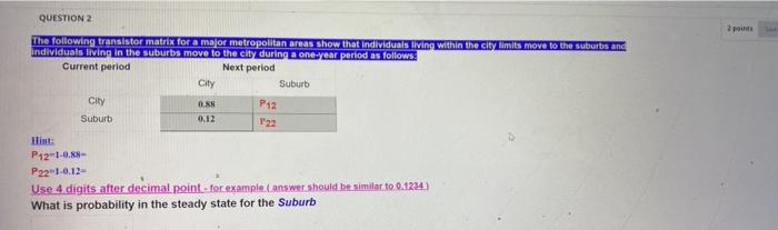 Solved QUESTION 2 2 points The following transistor matrix | Chegg.com